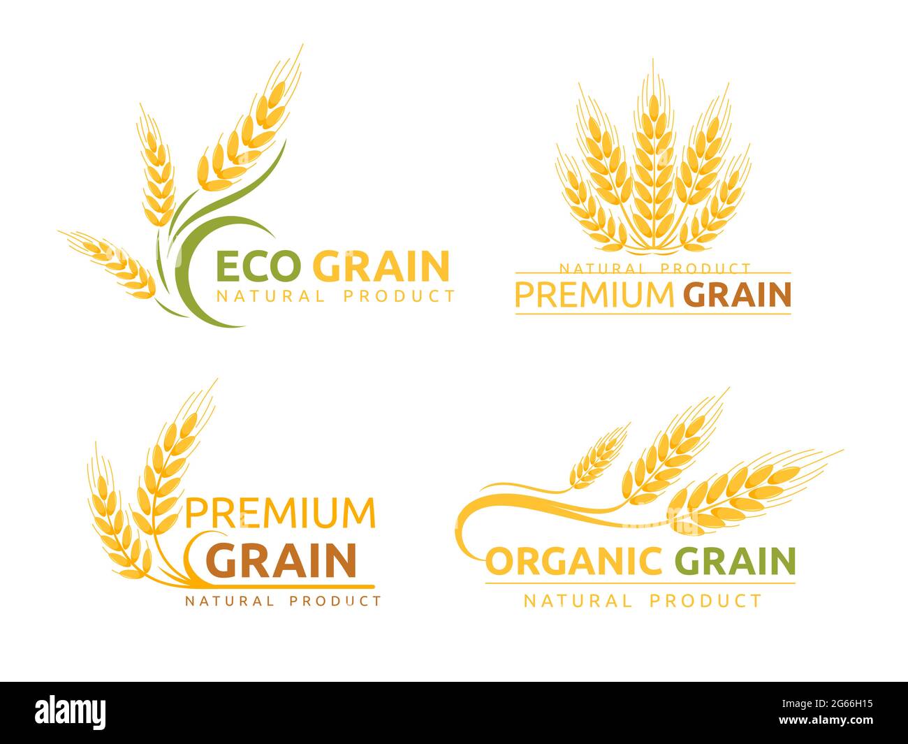 Premium grain flat vector logotype designs set. Organic cereal crops ...