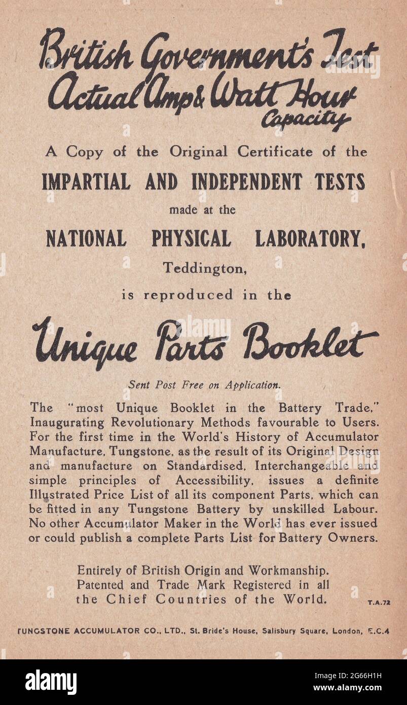 Vintage advert for British Government's Test Actual Amp and Watt Hour ...