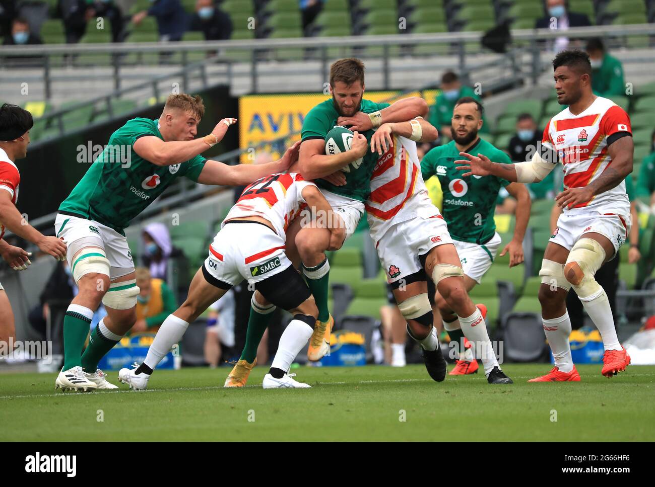 Ireland's Stuart McCloskey is tackled by Japan's Rikiya Matsuda during ...