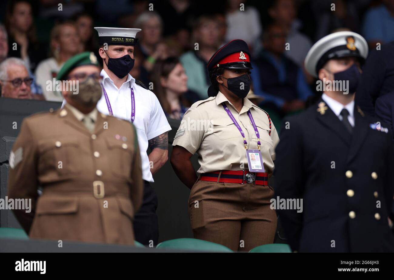 Members of the Armed Forces who are guests in the royal box of centre ...