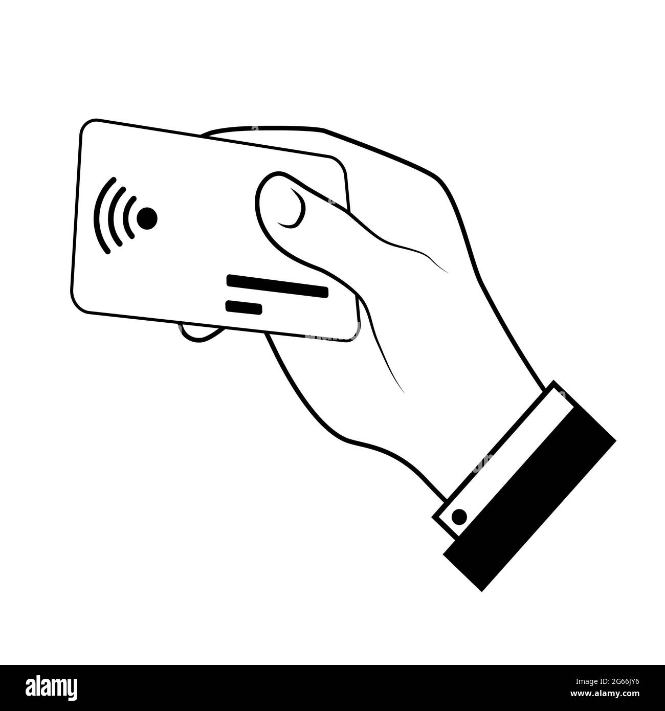 Line drawing contactless payment. The hand is holding a credit card ...