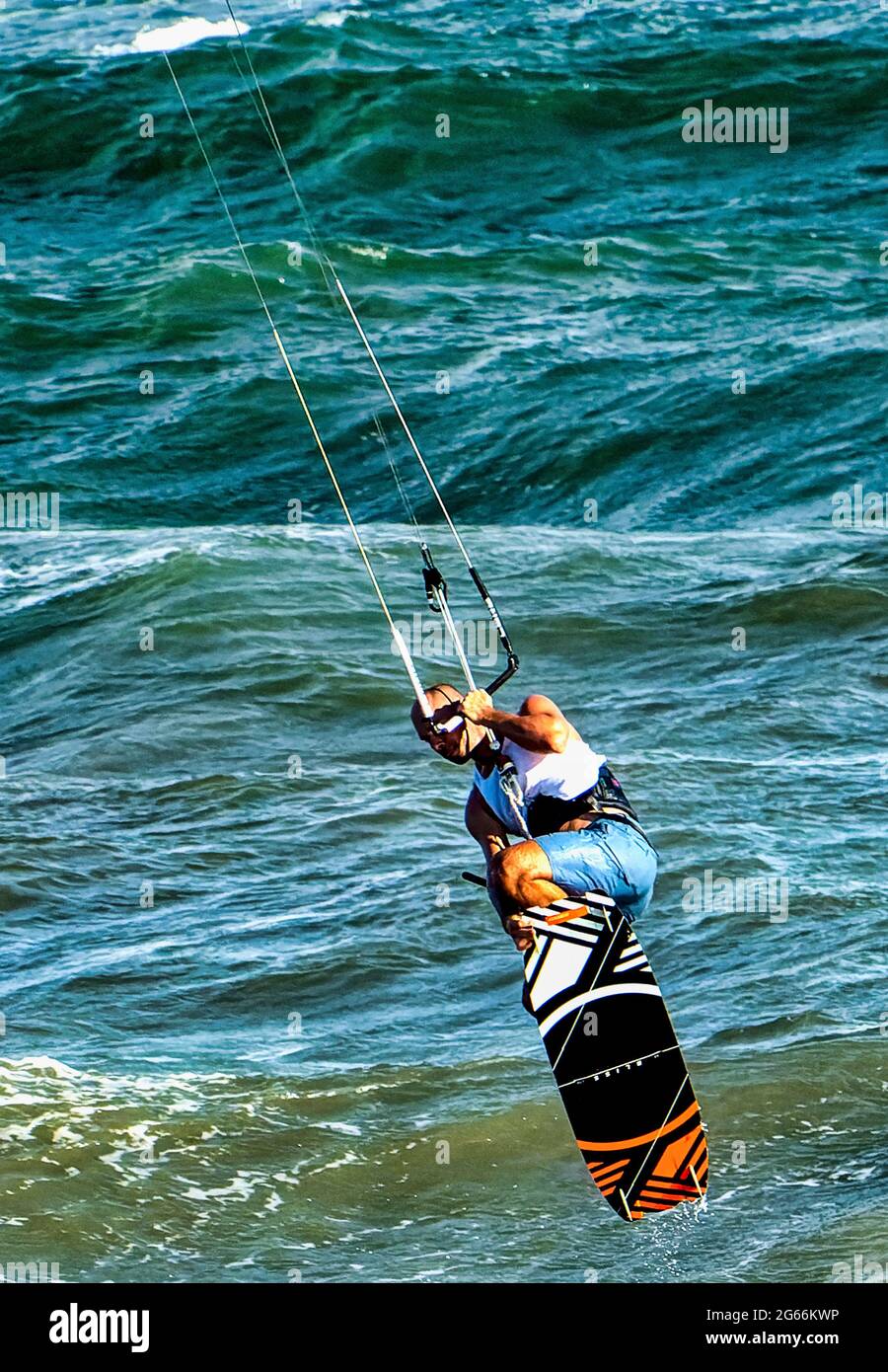 Close up of a Wind surfer in choppy seas off the North Carolina coast ...