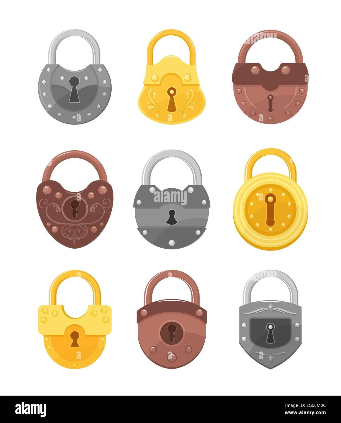 Vector illustration set of padlocks, golden and silver locks isolated ...