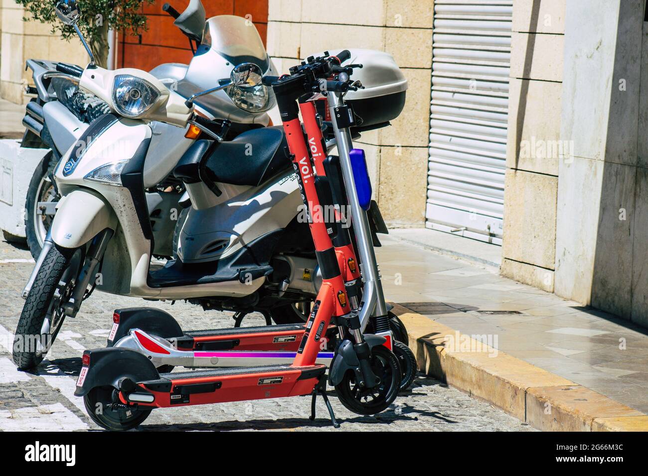 Seville Spain July 02, 2021 Electric scooter to rent parked in the ...