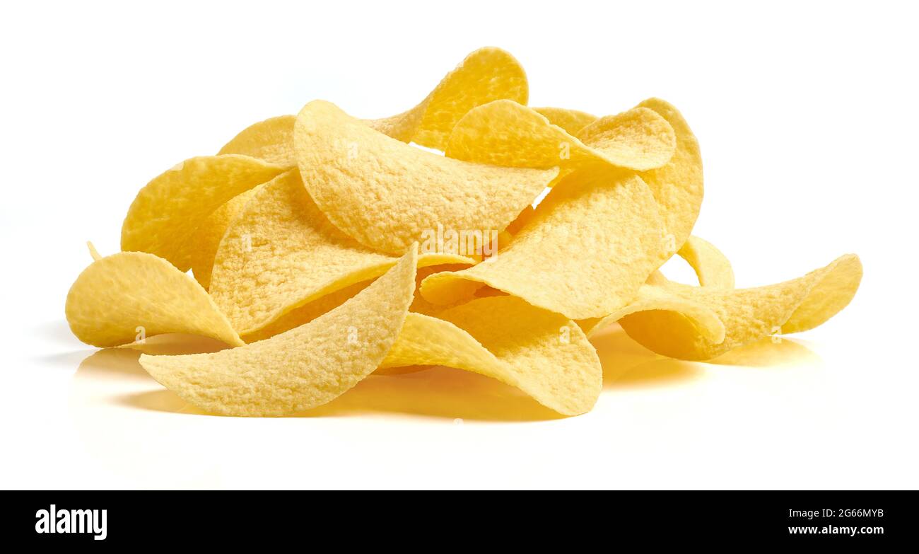 Heap of salted potato based chips isolated on white background Stock ...
