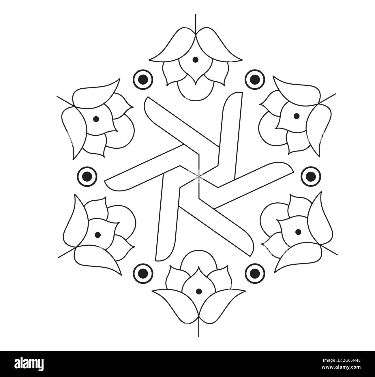 Indian Rangoli design concept of floral line art isolated on white ...