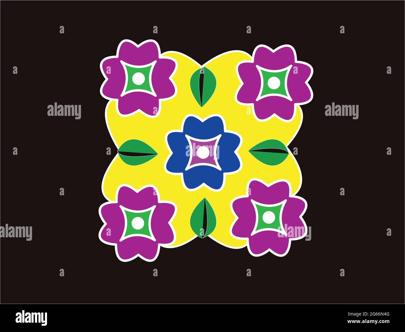 Colorful Rangoli mandala design concept of floral line art isolated on ...