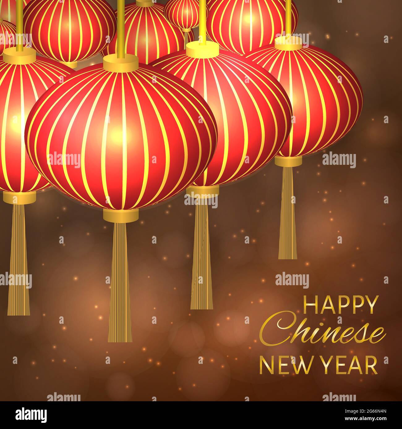 Chinese New Year vector illustration with lanterns on bokeh background. Easy to edit design ...