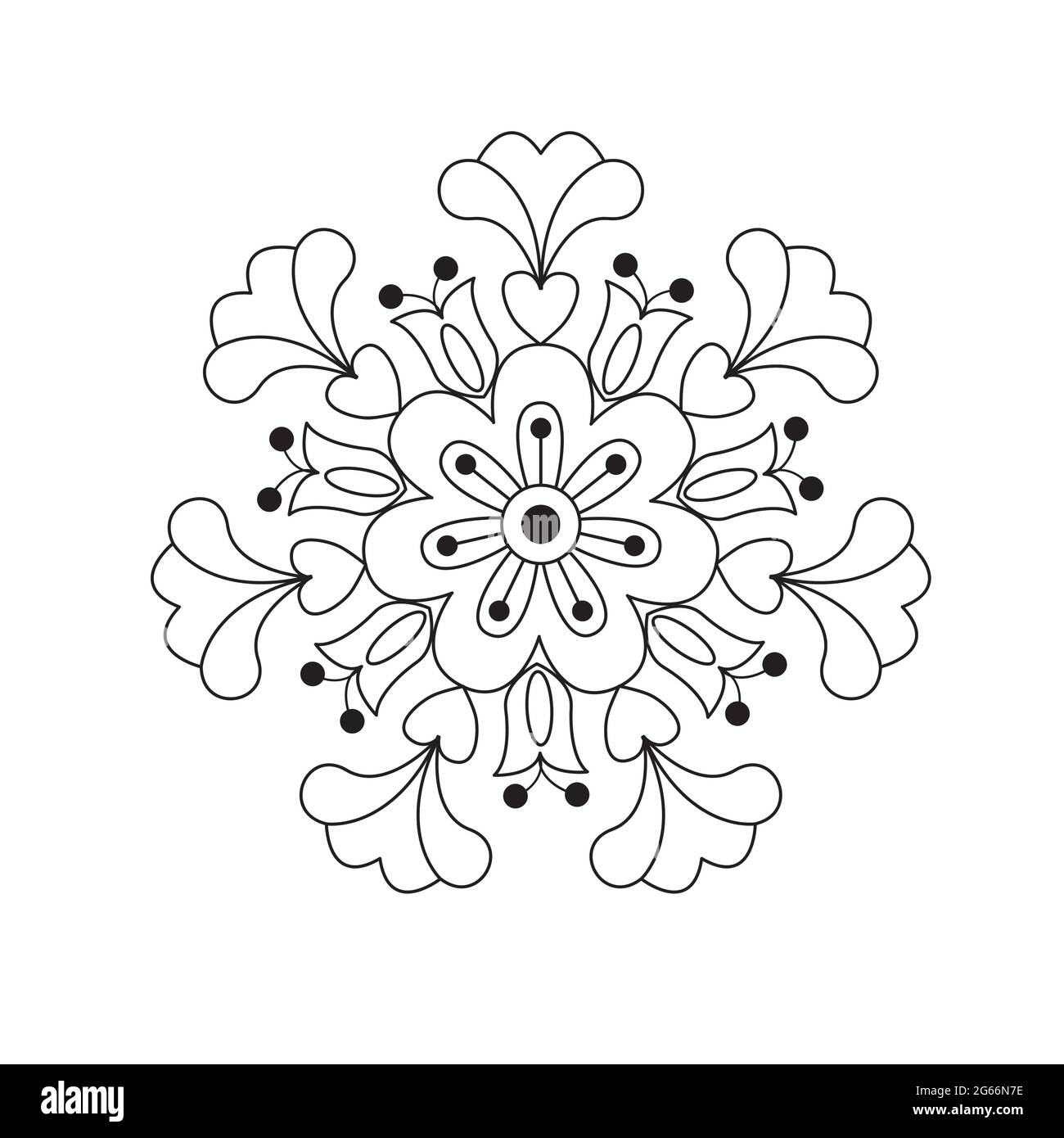 Indian Rangoli design concept of floral line art isolated on white ...