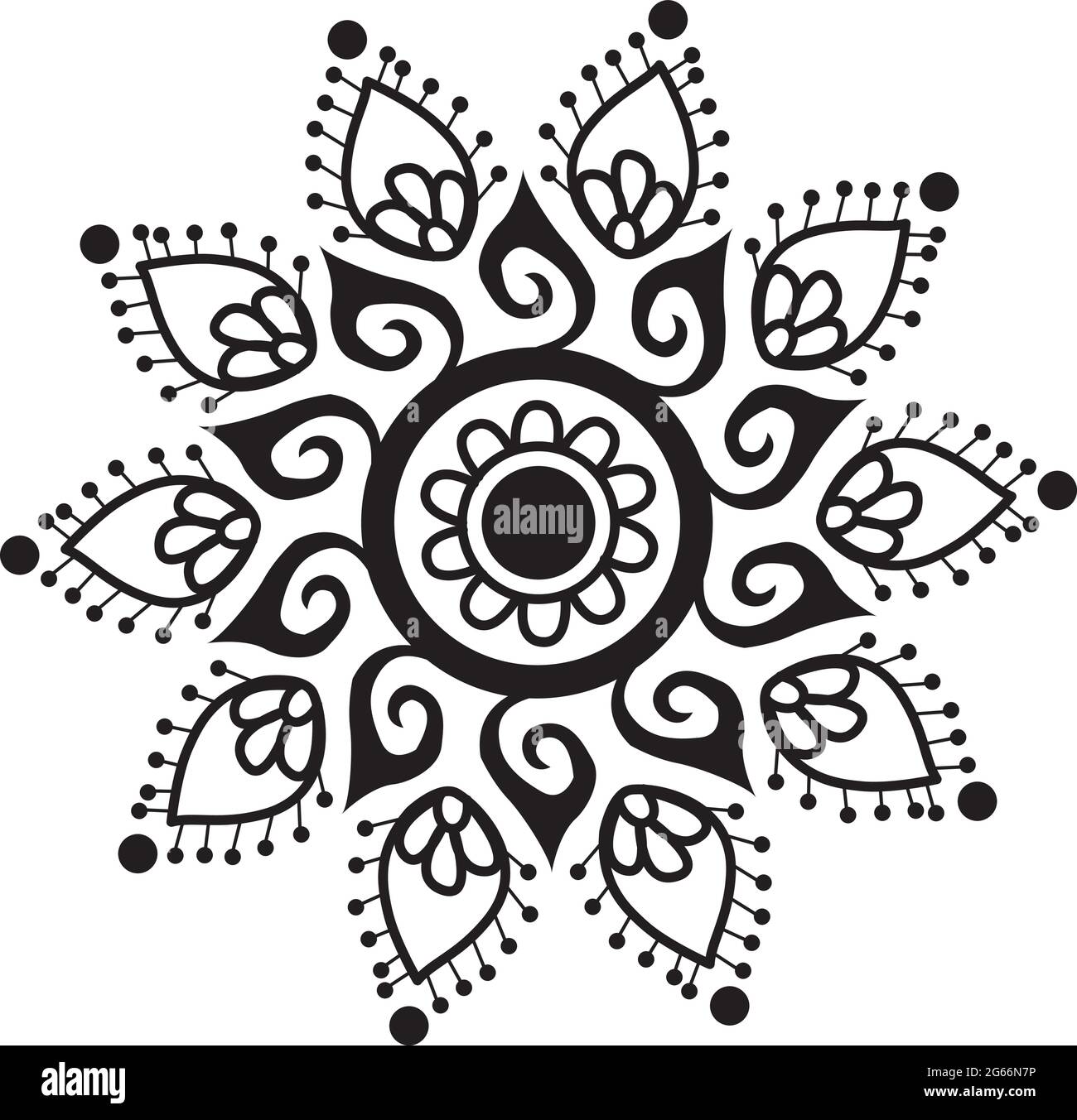 Indian Rangoli design concept of floral line art isolated on white ...