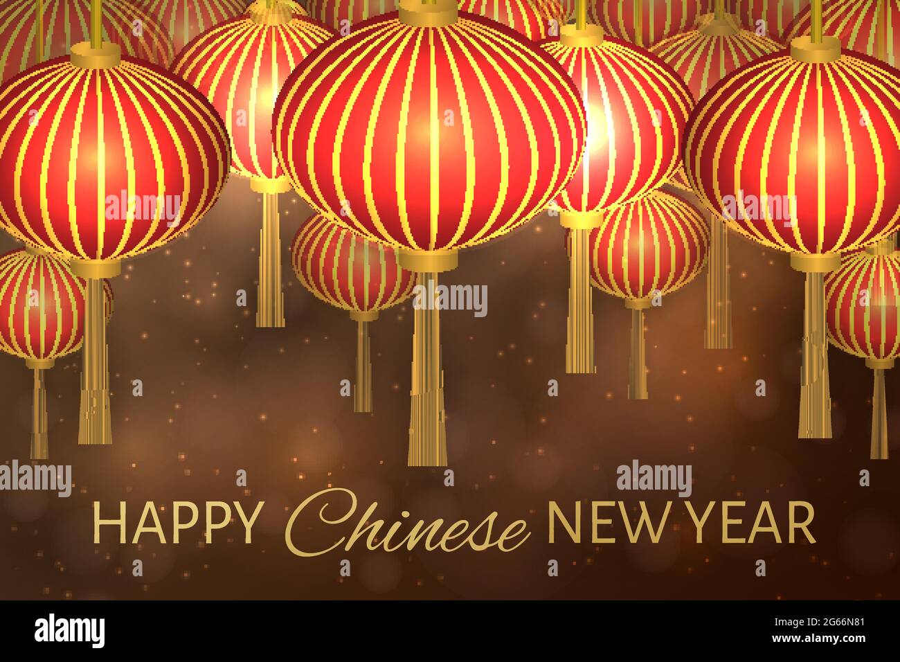 Chinese New Year vector illustration with lanterns on bokeh background. Easy to edit design ...