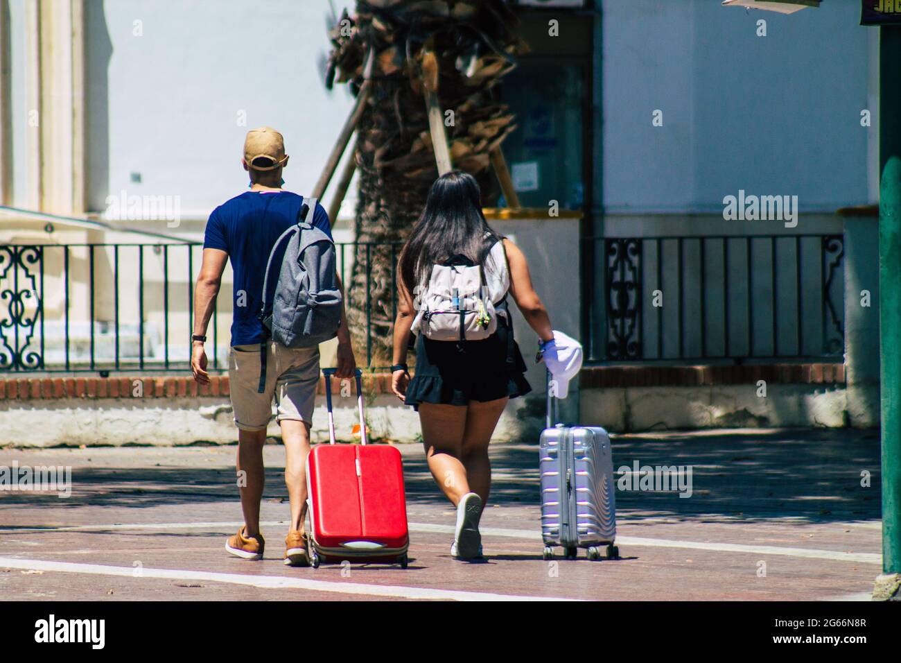 Seville Spain July 02, 2021 Pedestrians walking in the streets of ...