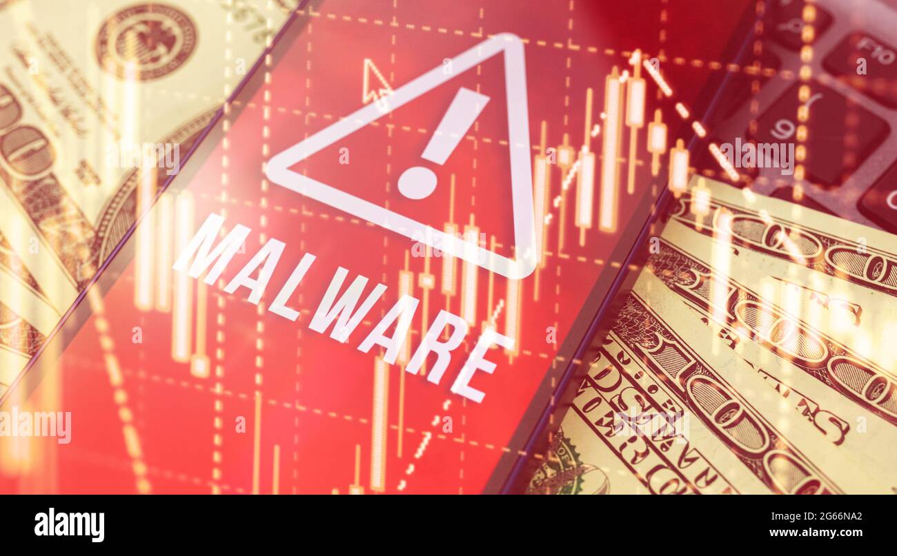 Protection software and bank account money, concept of cyber crime and ...
