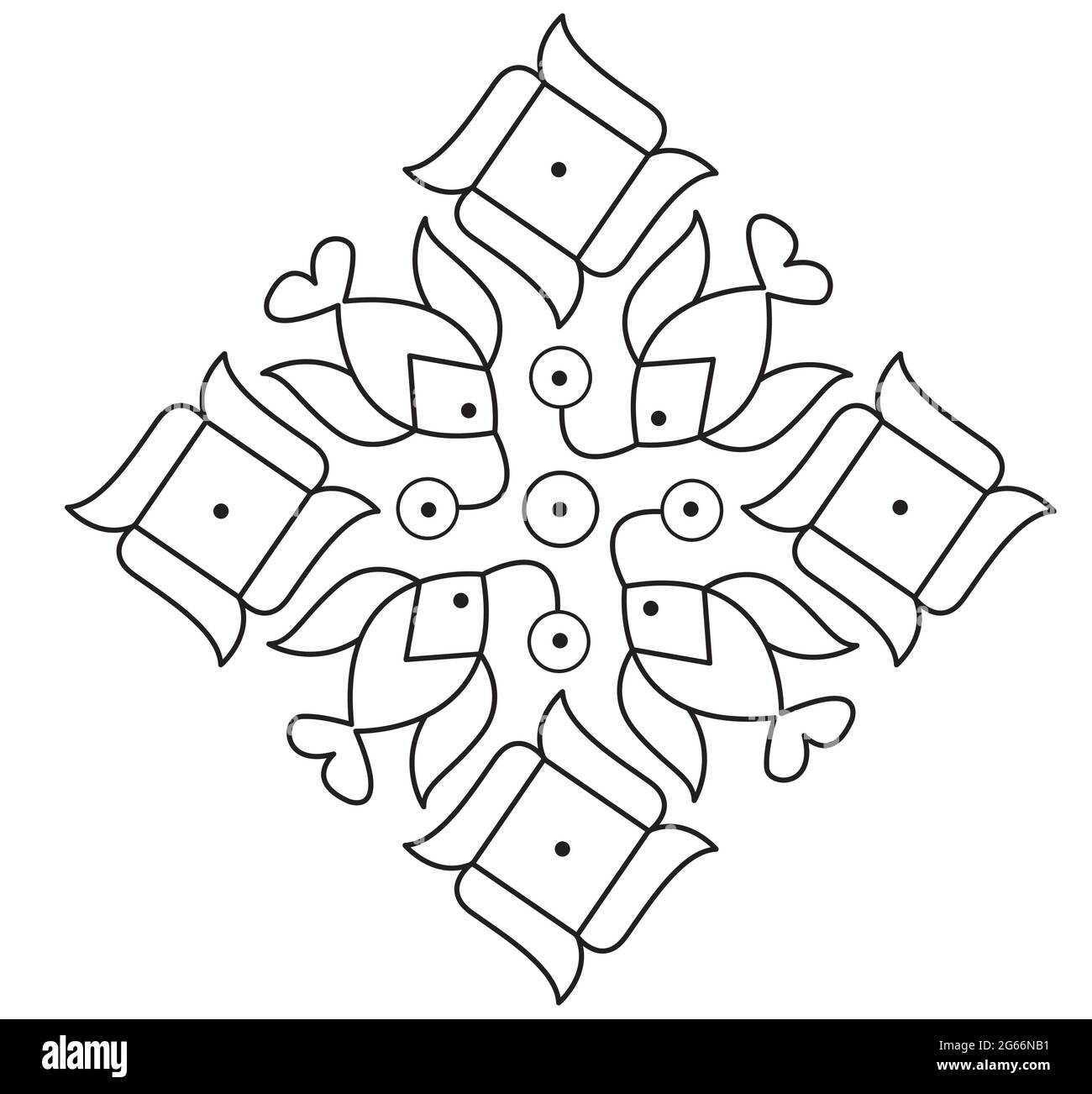 Indian Rangoli design concept of floral line art isolated on white ...