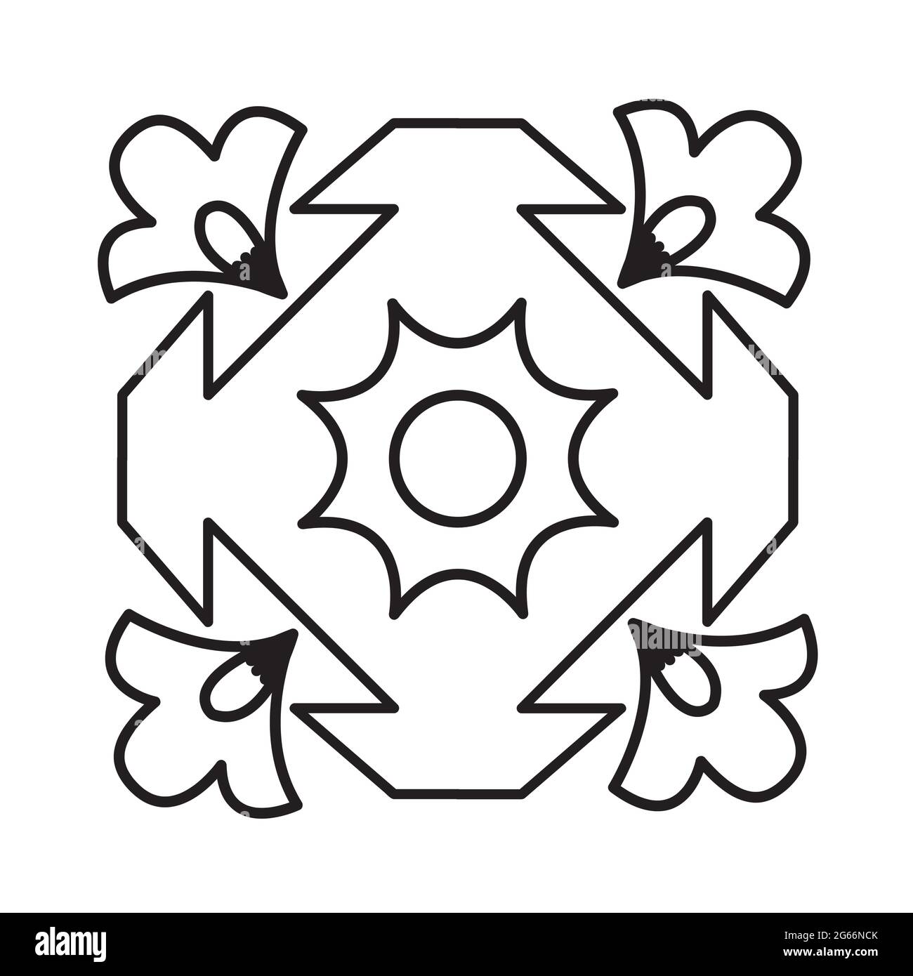 Indian Rangoli design concept of floral line art isolated on white ...
