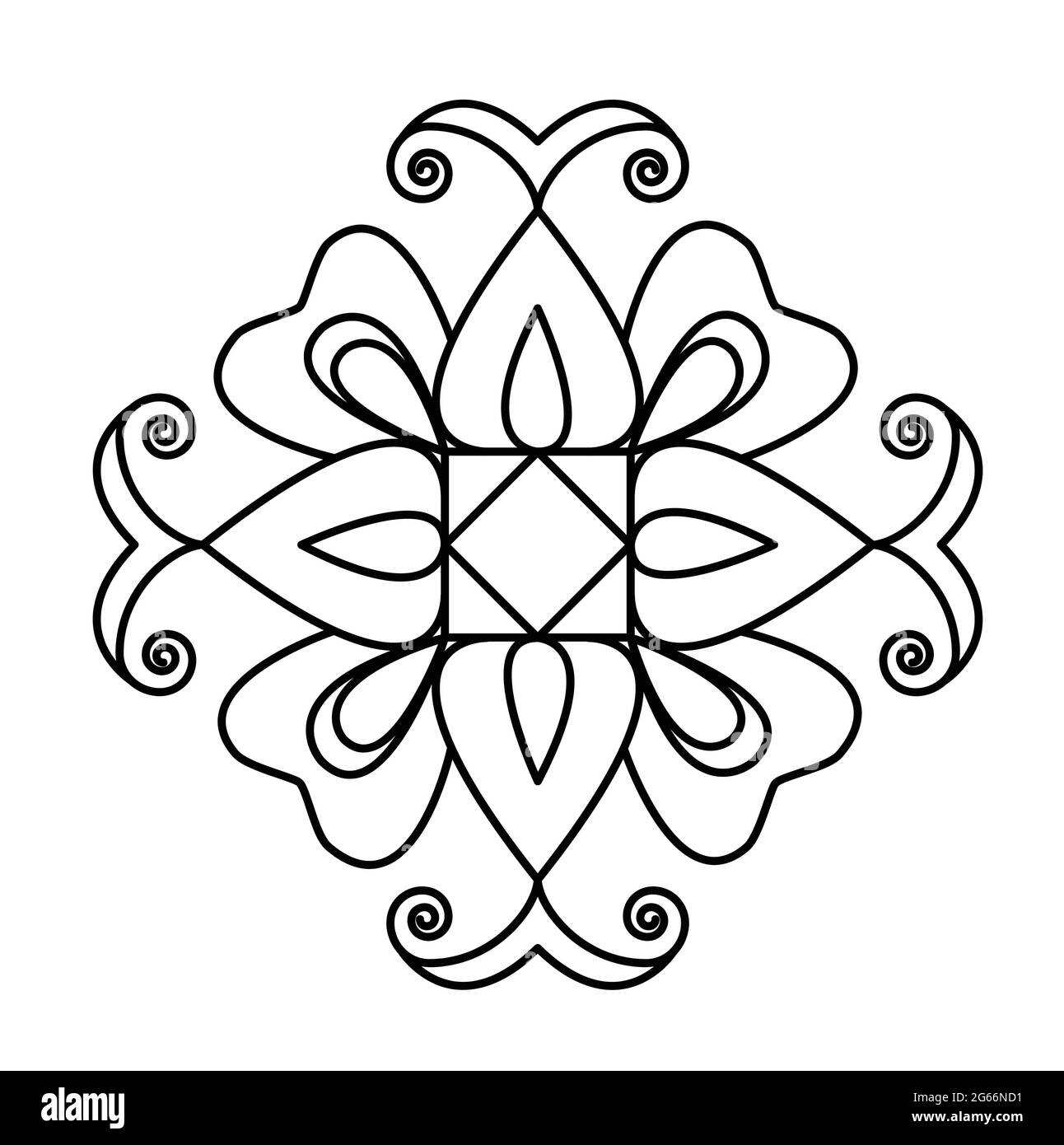 Indian Rangoli design concept of floral line art isolated on white ...