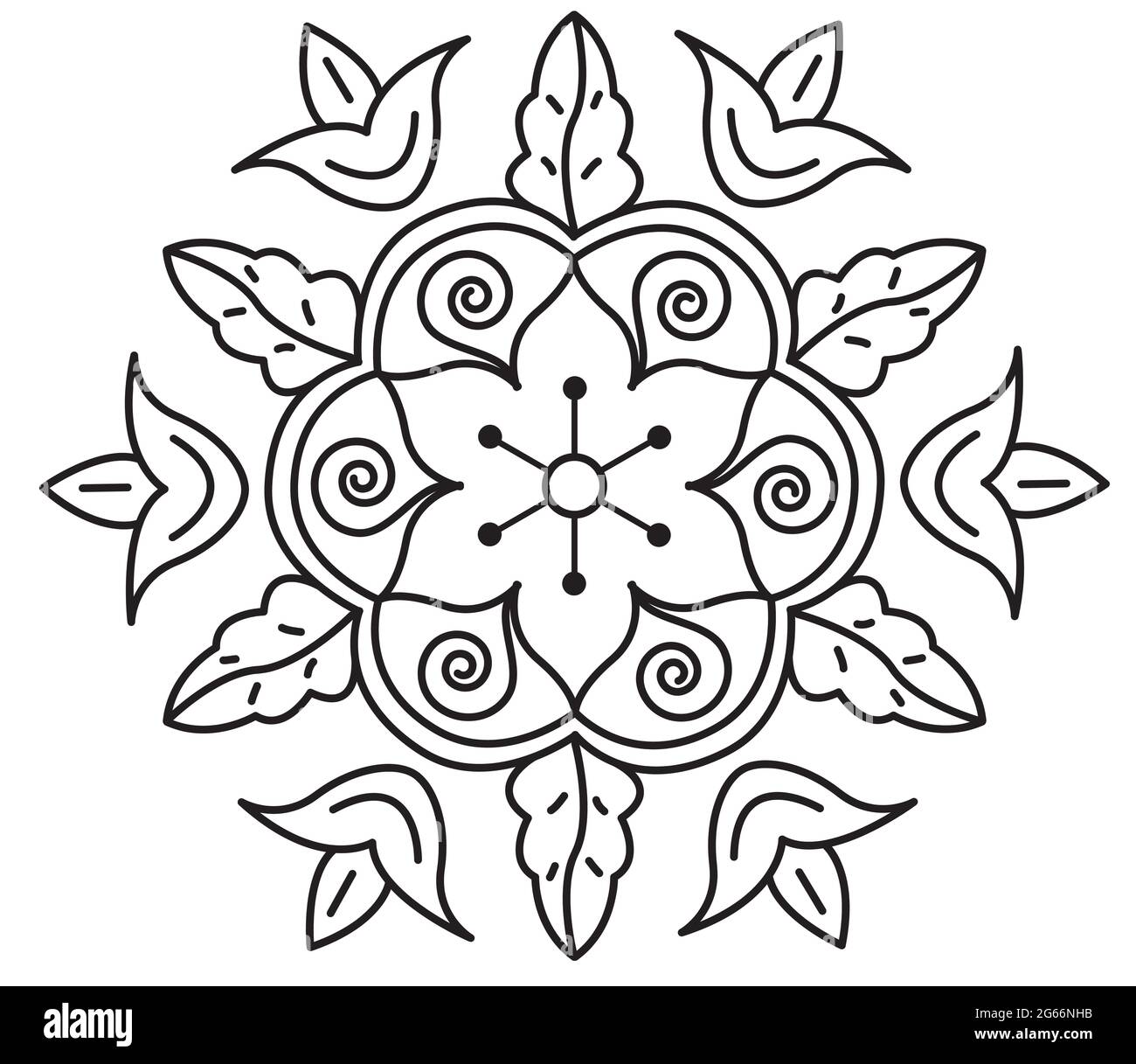 Indian Rangoli design concept of floral line art isolated on white ...