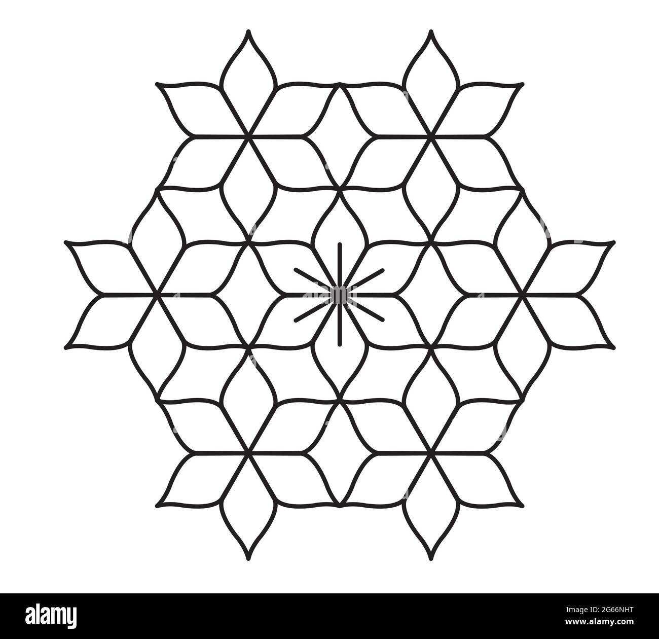 Indian Rangoli design concept of floral line art isolated on white ...