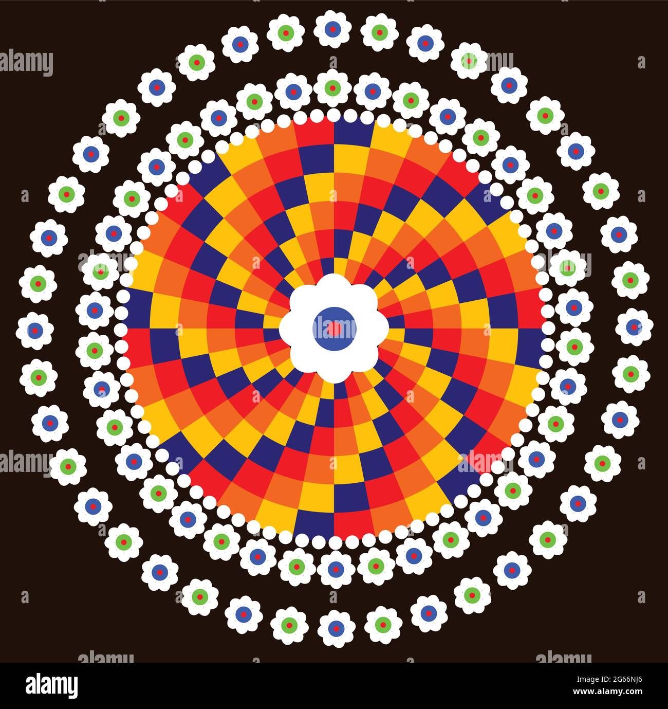 Colorful Rangoli mandala design concept of floral line art isolated on ...