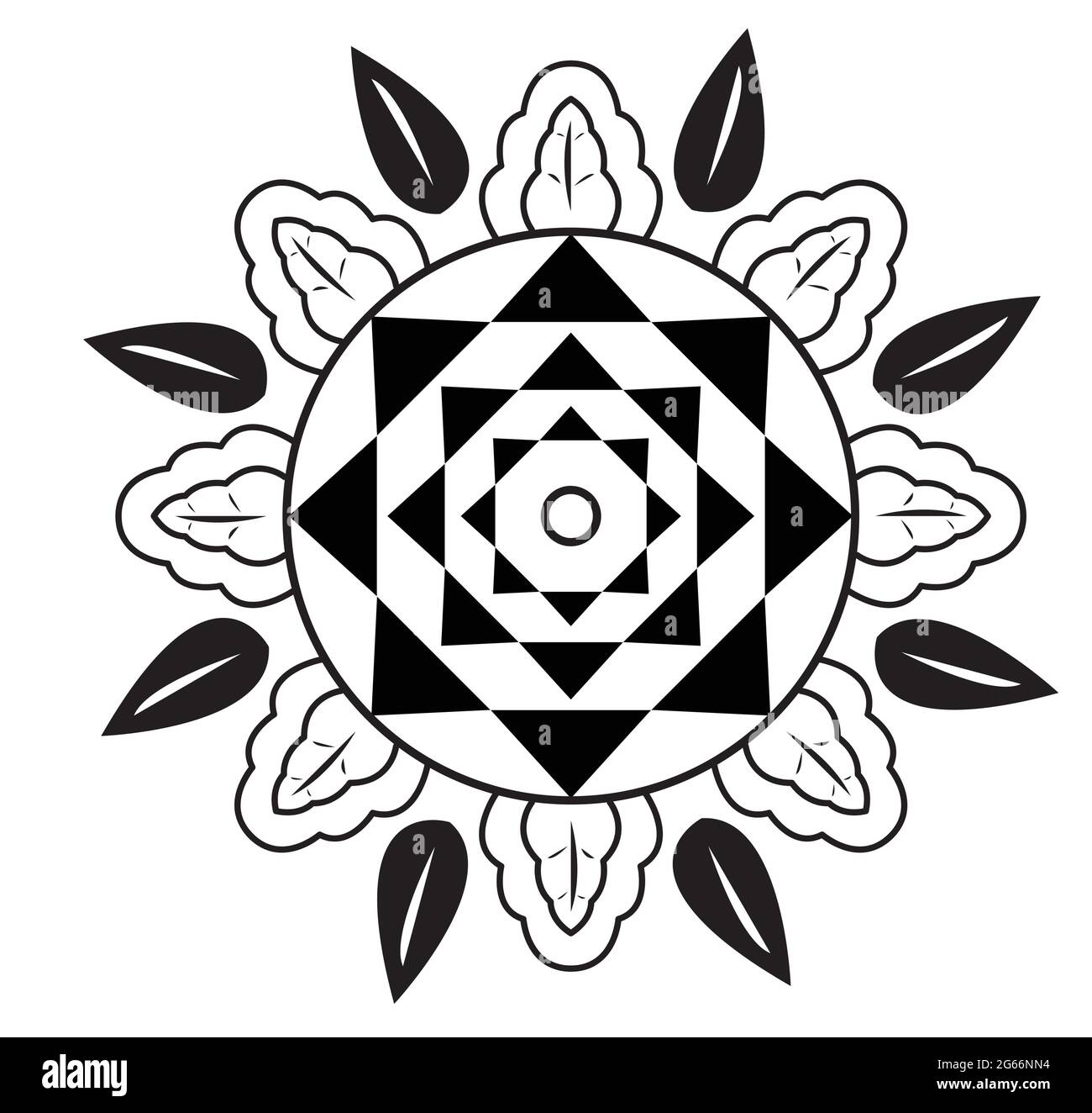 Indian Rangoli design concept of floral line art isolated on white ...