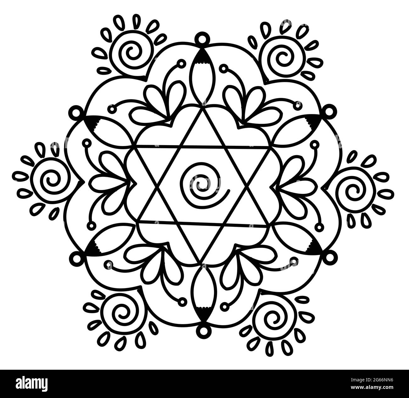 Indian Rangoli design concept of floral line art isolated on white ...