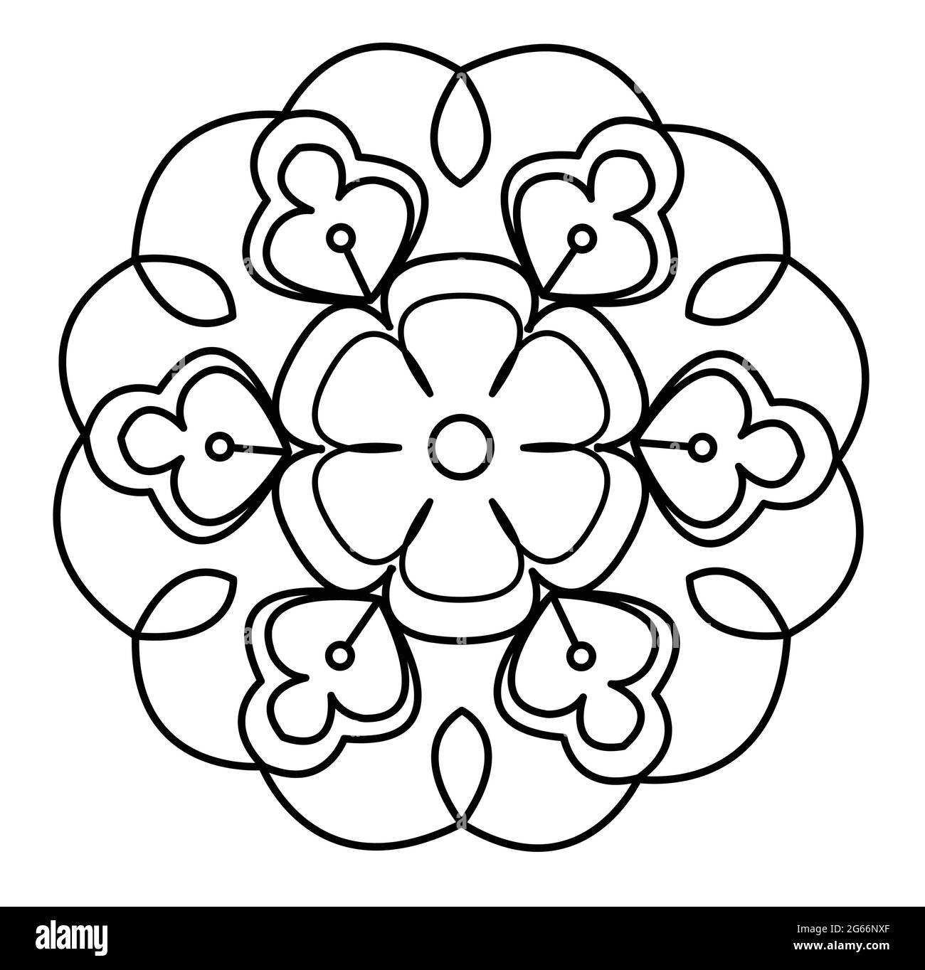 Indian Rangoli design concept of floral line art isolated on white ...