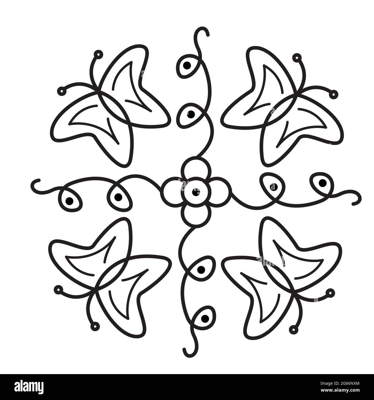 Indian Rangoli design concept of floral line art isolated on white ...