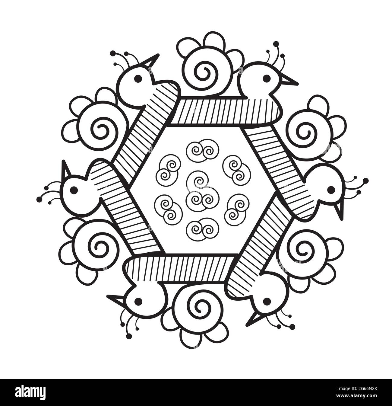 Indian Rangoli design concept of floral line art isolated on white ...