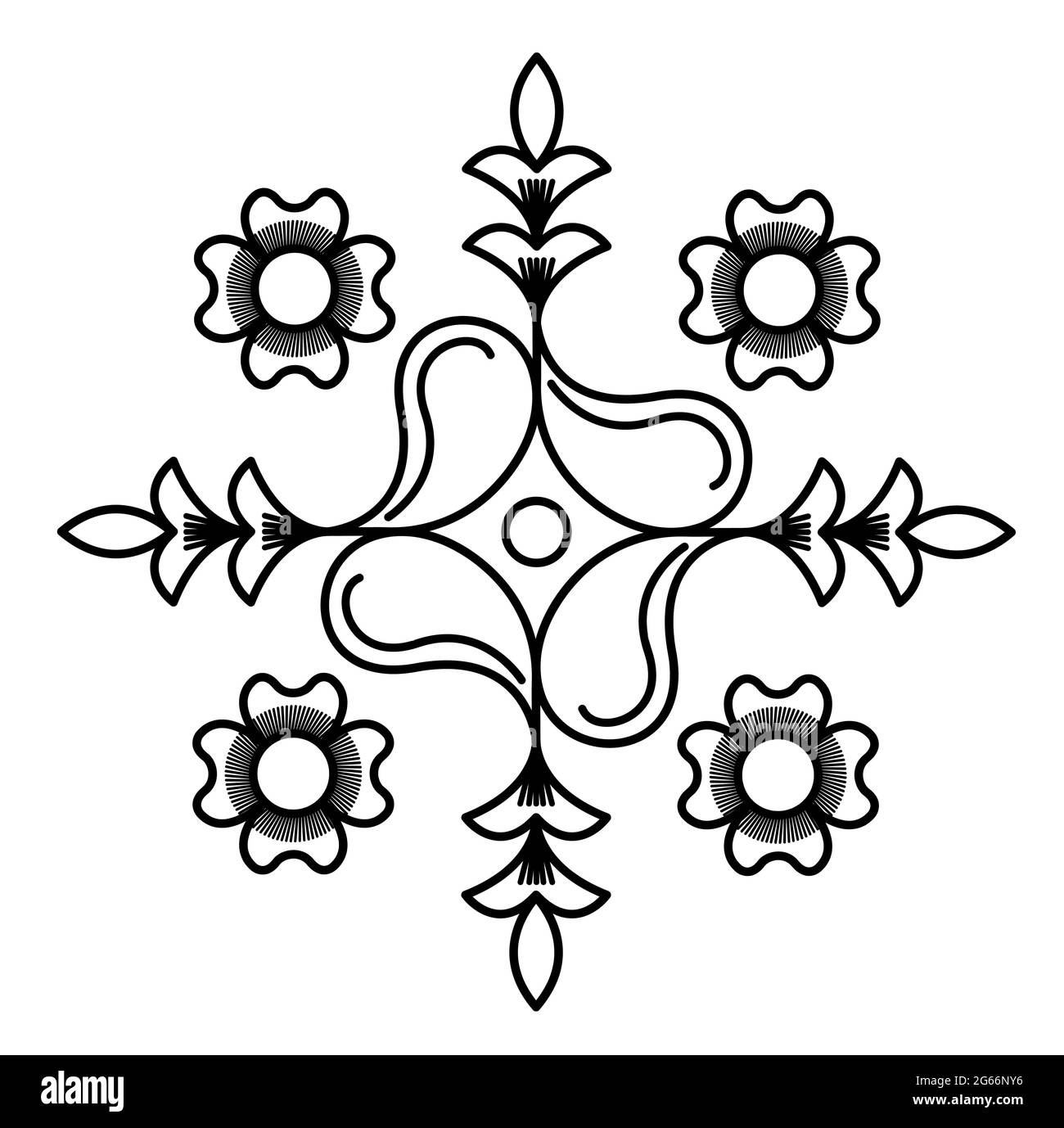 Indian Rangoli design concept of floral line art isolated on white ...