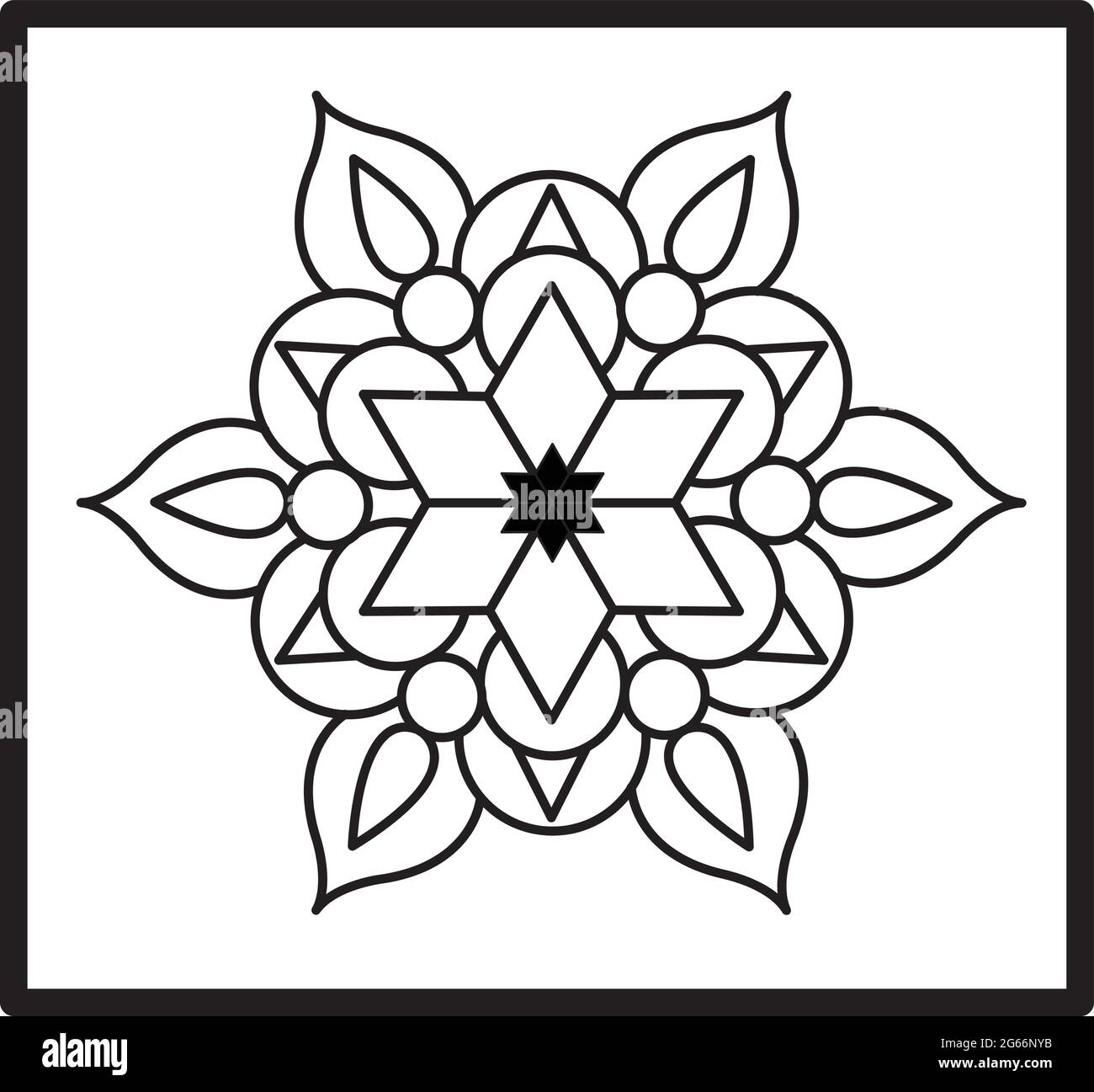 Indian Rangoli design concept of floral line art isolated on white ...