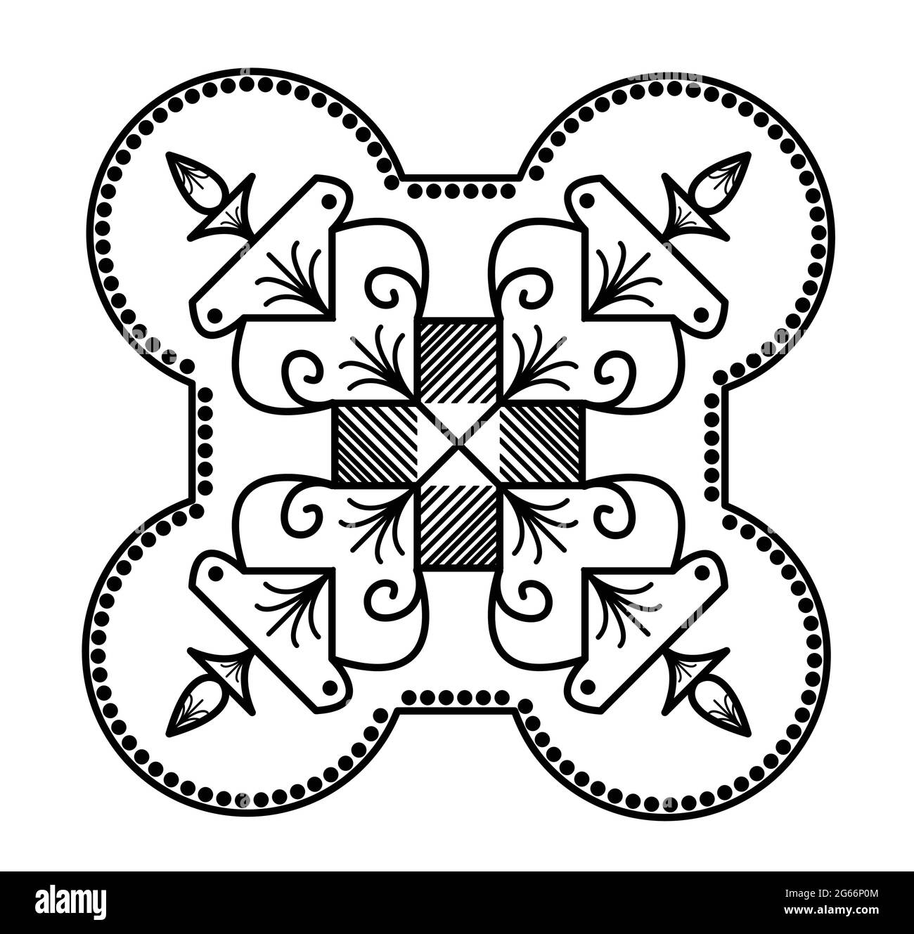 Indian Rangoli design concept of floral line art isolated on white ...