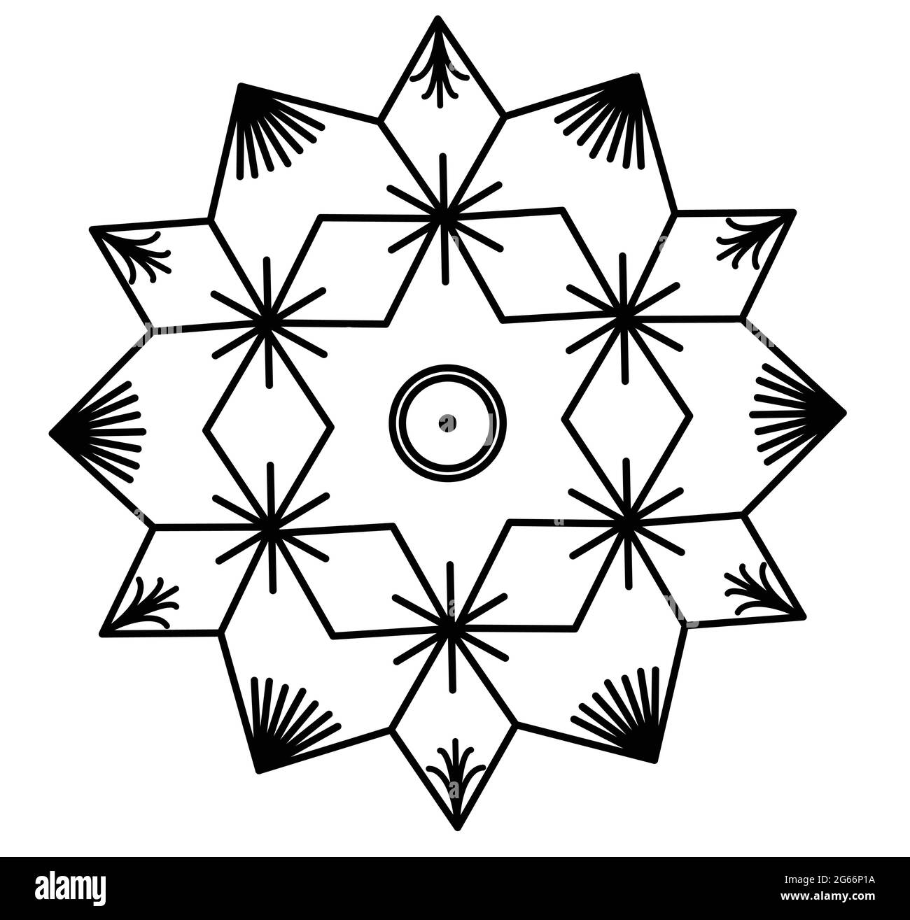 Indian Rangoli design concept of floral line art isolated on white ...