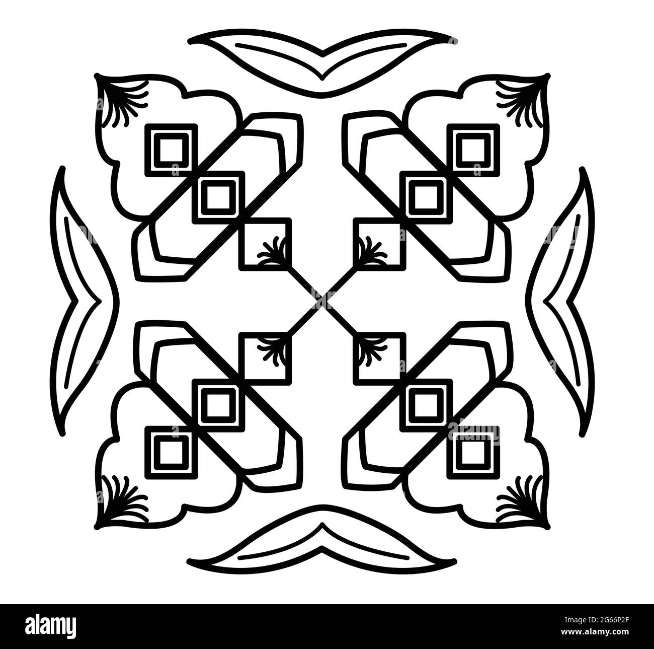 Indian Rangoli design concept of floral line art isolated on white ...