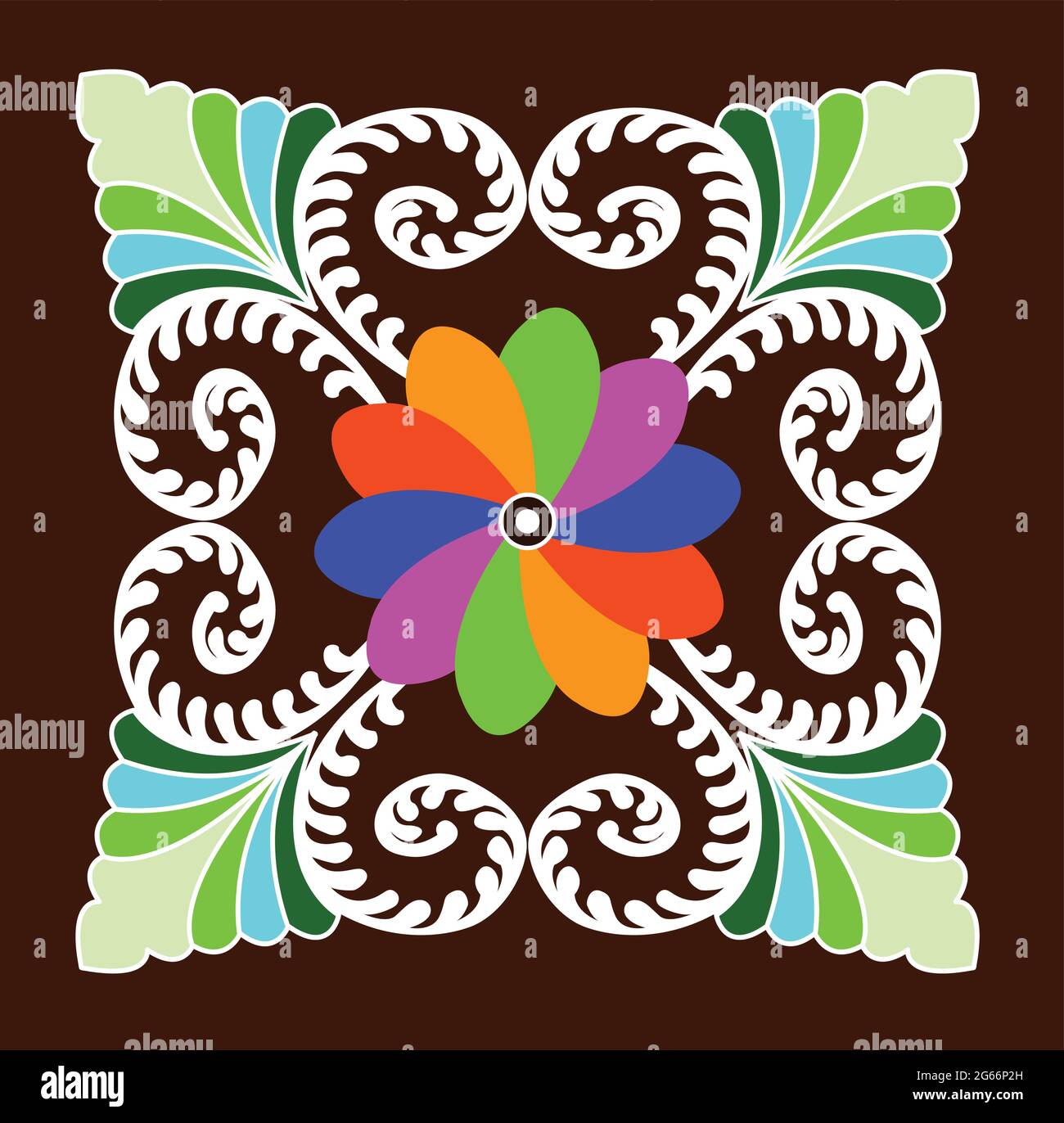 Colorful Rangoli mandala design concept of floral line art isolated on ...