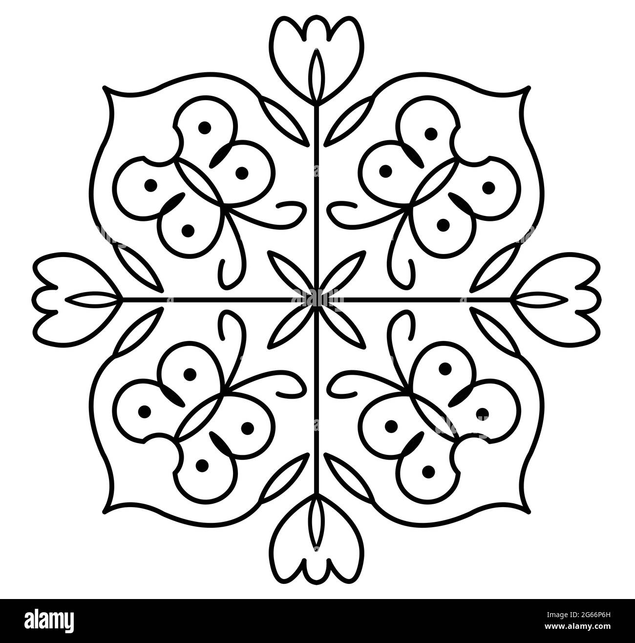 Indian Rangoli design concept of floral line art isolated on white ...