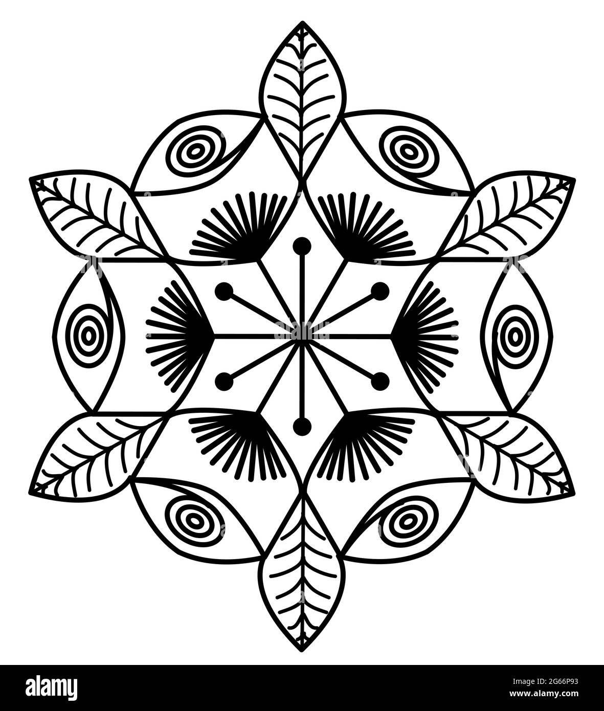 Indian Rangoli design concept of floral line art isolated on white ...