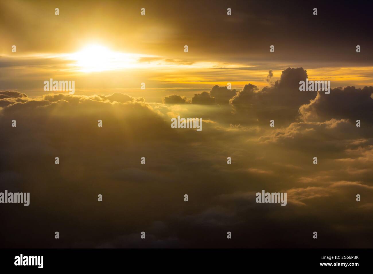 Beautiful dramatic bird eye view of cloudscape with sunset. Sea of ...