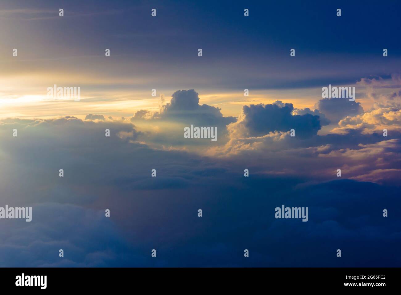 Beautiful dramatic bird eye view of cloudscape with sunset. Sea of ...