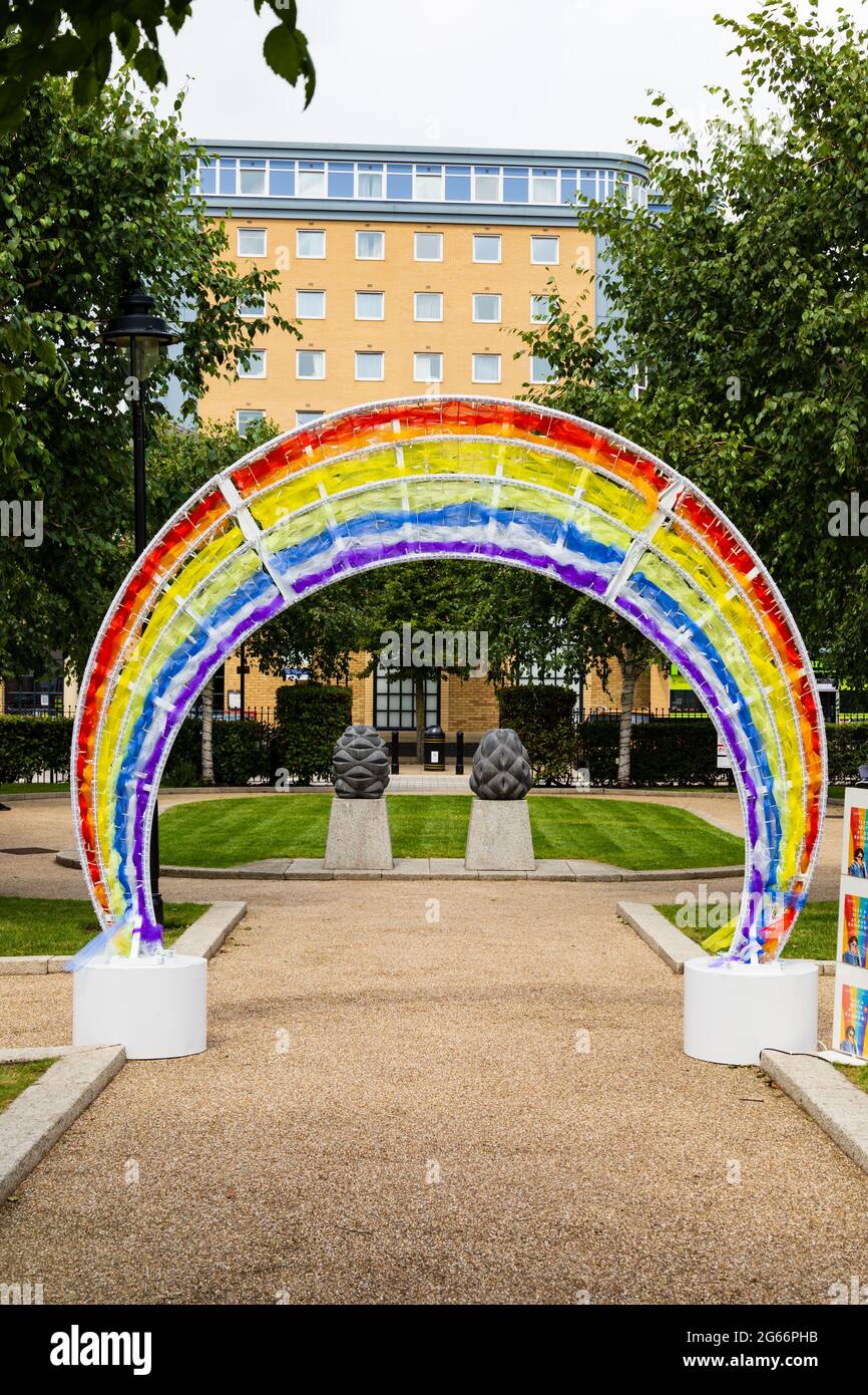 Rainbow arch in St Marks Park, Lincoln, Lincolnshire, England Stock ...