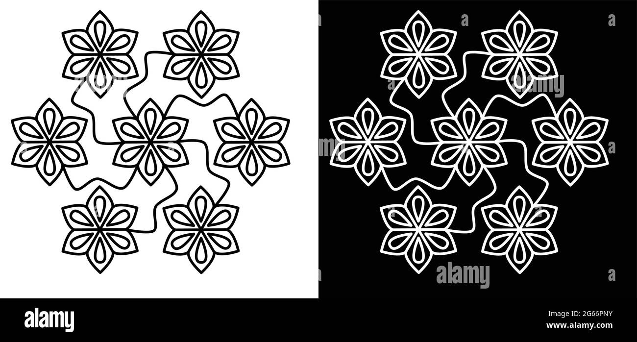 Indian Rangoli design concept of floral line art isolated on white ...
