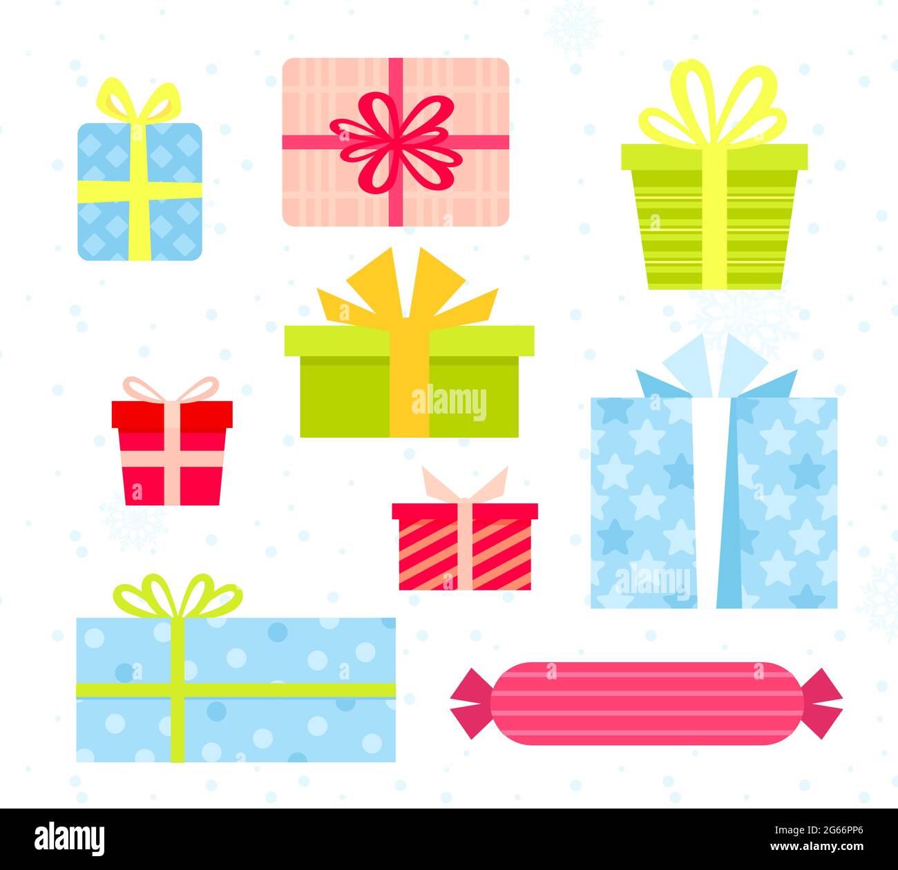 Vector illustration set of bright and colorful gift boxes. Present ...
