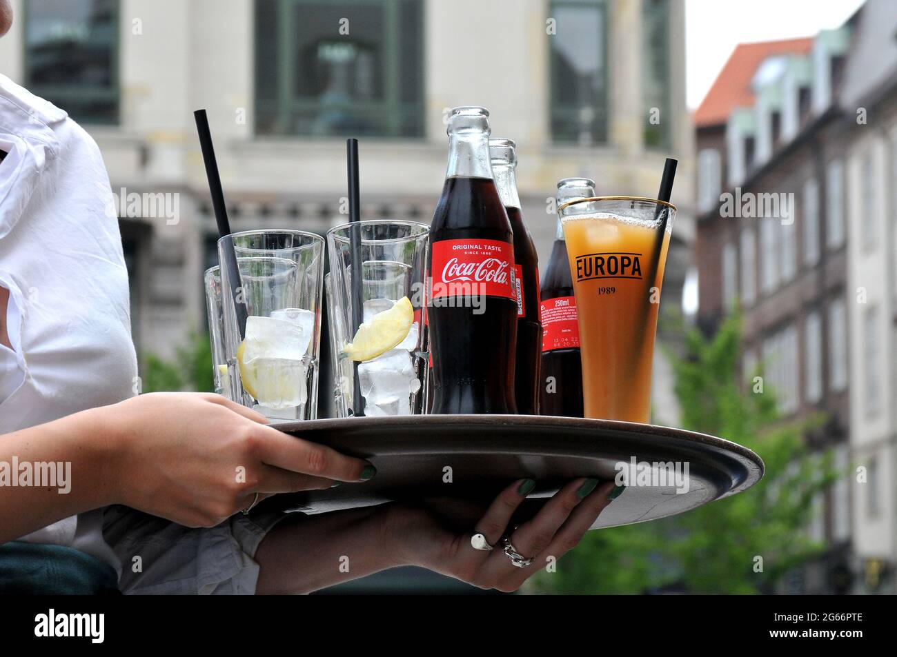 Copenhagen, Denmark. 03 July 2021, /food and drinks Out door service at ...