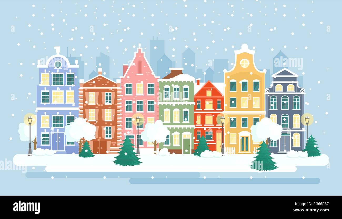 Snowy village street Stock Vector Images - Alamy
