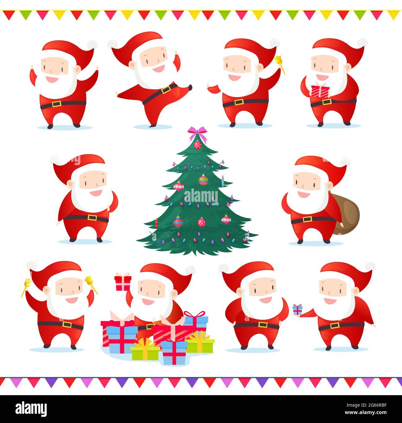 Vector Illustration Set Of Cute And Funny Santas In Different Poses