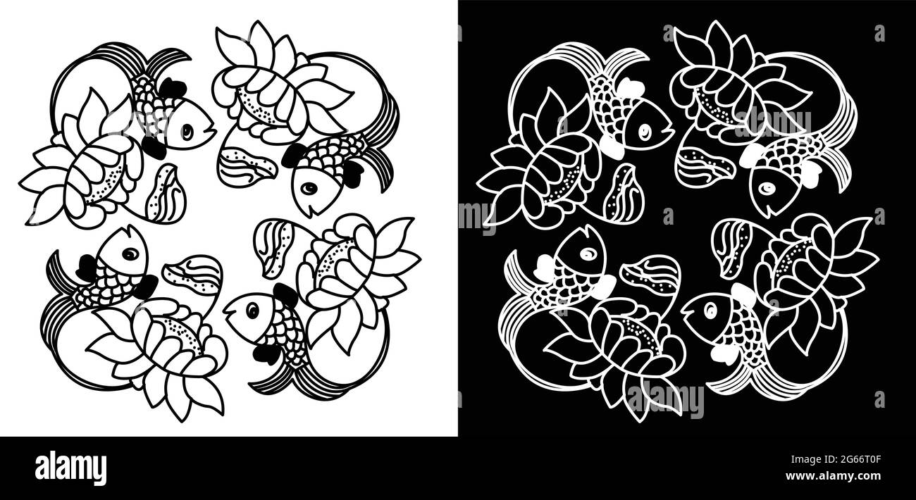 Indian Rangoli design concept of floral line art isolated on white ...