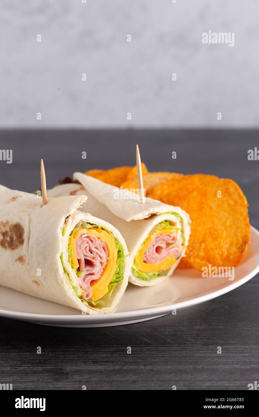 A Ham Cheese and Lettuce Wrap A Perfect Light and Healthy Lunch Stock ...