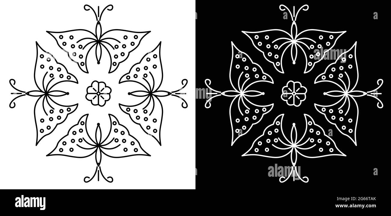 Indian Rangoli design concept of floral line art isolated on white ...