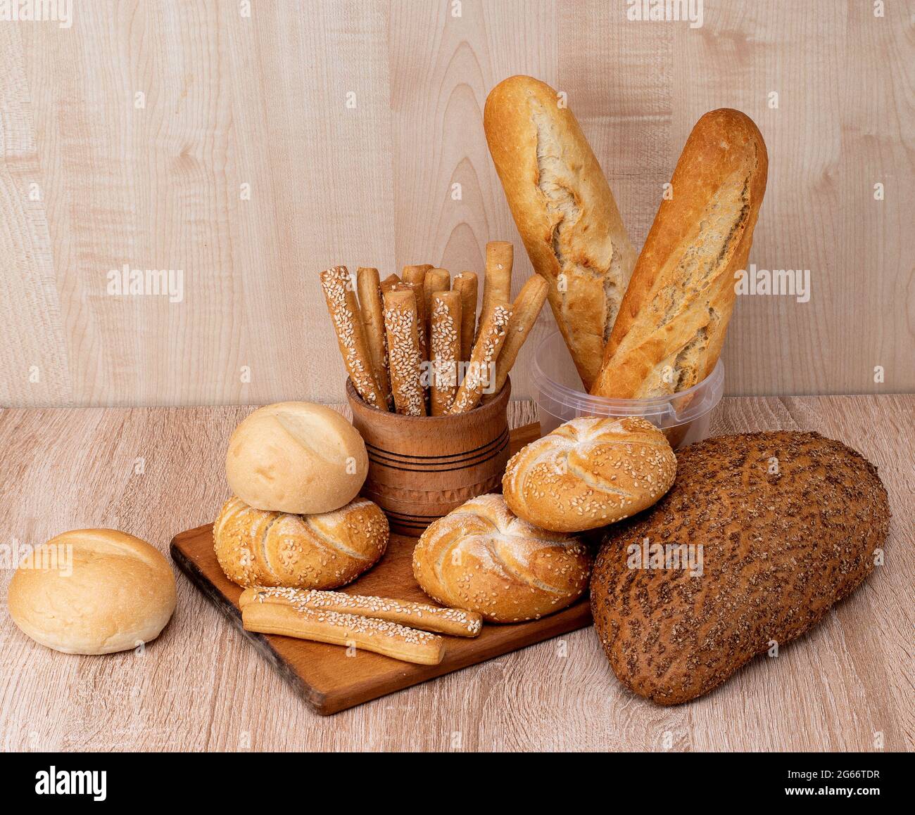 Сrisp bread with buns. French baguettes. Fresh crispbread. Bread ...