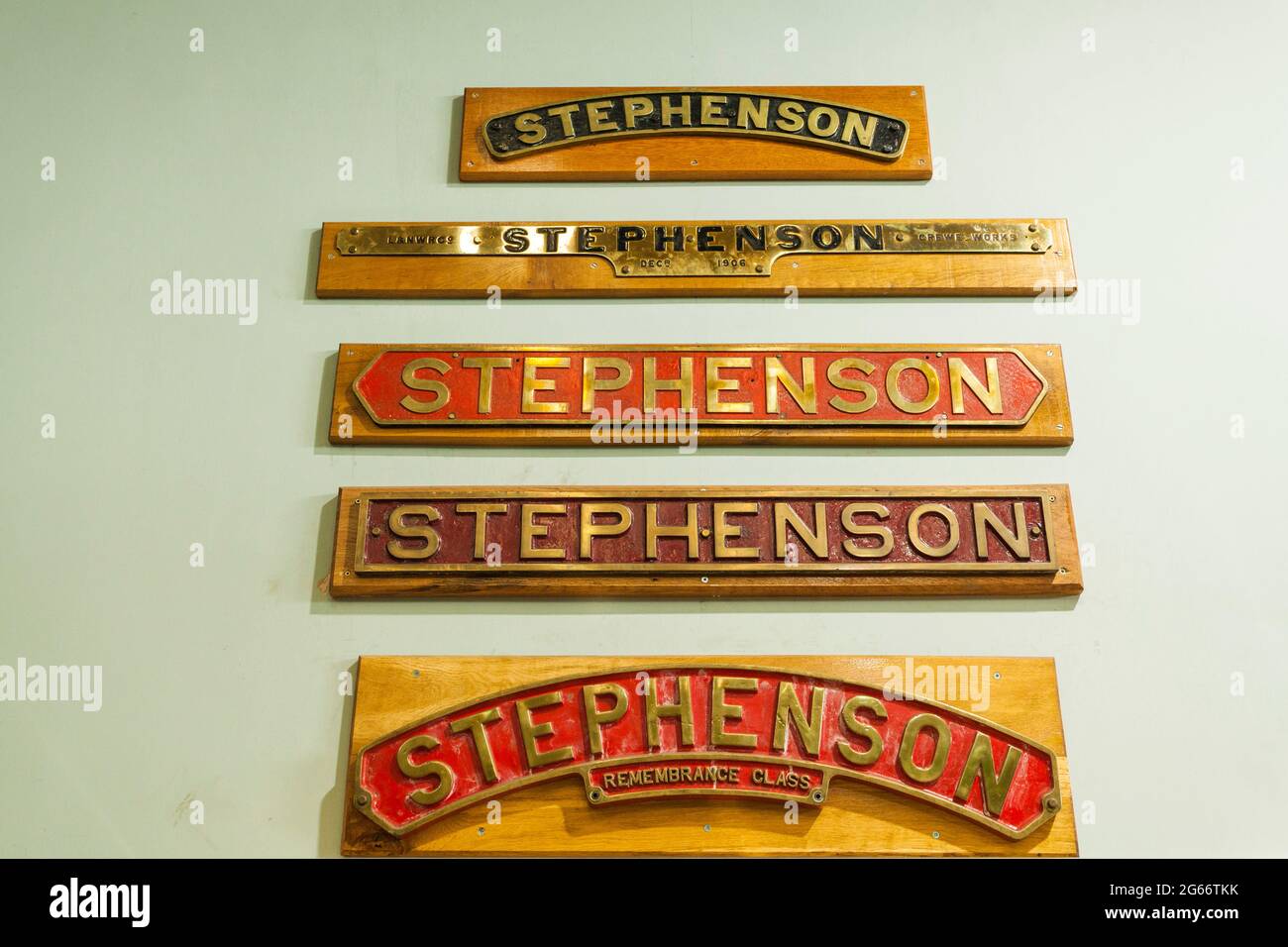 A selection of Stephenson name plates displayed on the wall at the ...