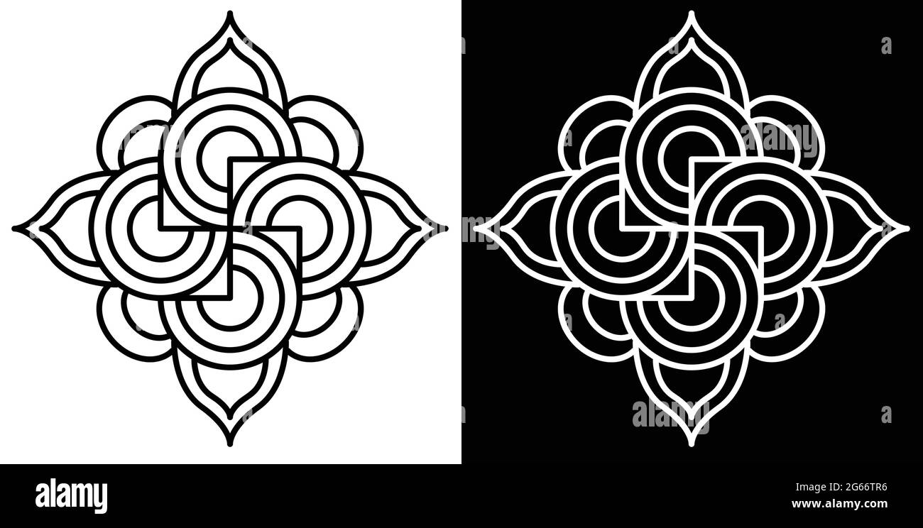 Indian Rangoli design concept of floral line art isolated on white ...